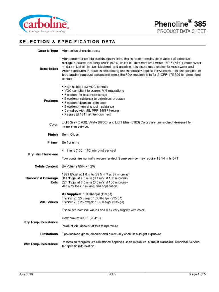 Phenoline 385 PDS | PDF | Concrete | Petroleum
