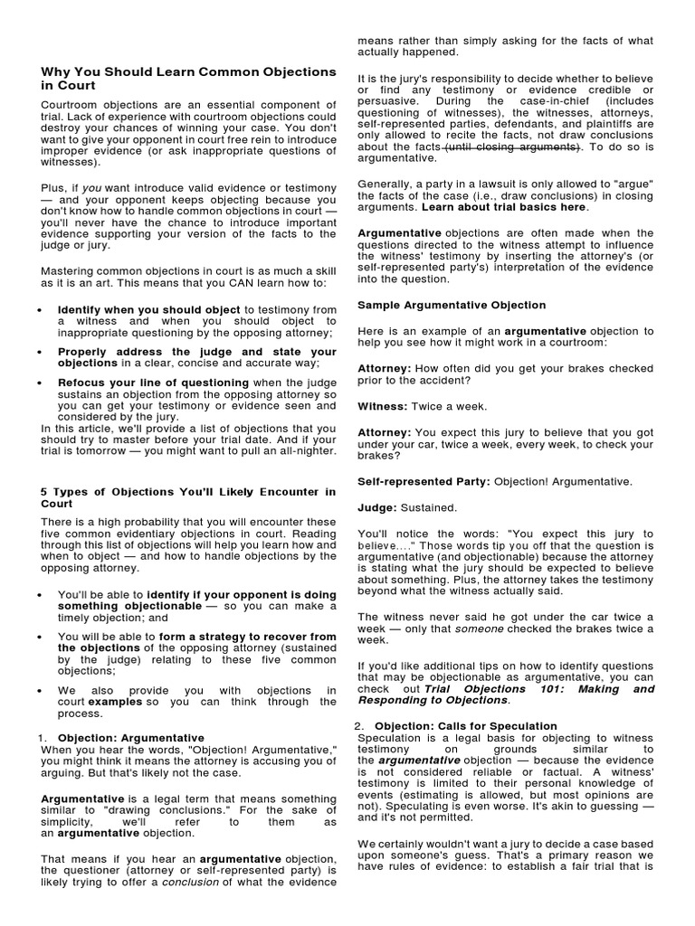 Why You Should Learn Common Objections in Court | PDF | Witness | Testimony