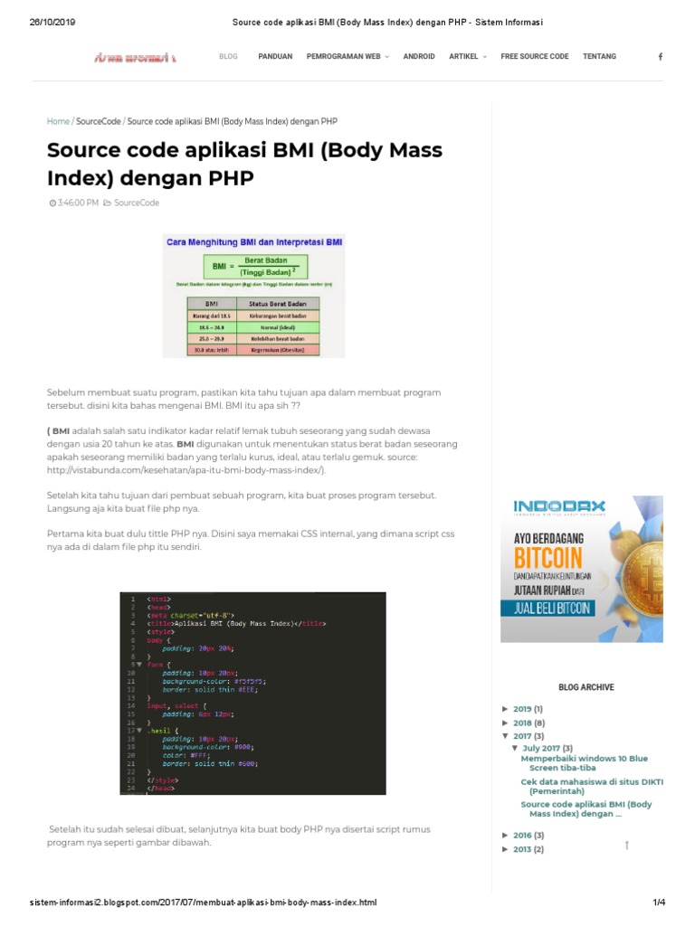 Source Code Aplikasi BMI (Body Mass Index) Dengan PHP - Sistem ...