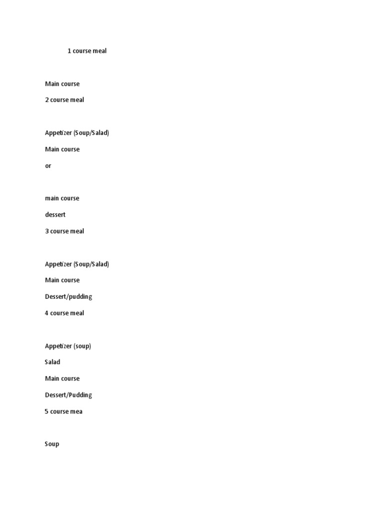 One Course Meal Overview and Tips | PDF | Hors D'oeuvre | Foods