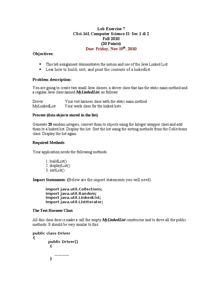 Lab Exercise 7 Lists Pdf Java Programming Language Constructor Object Oriented 2946