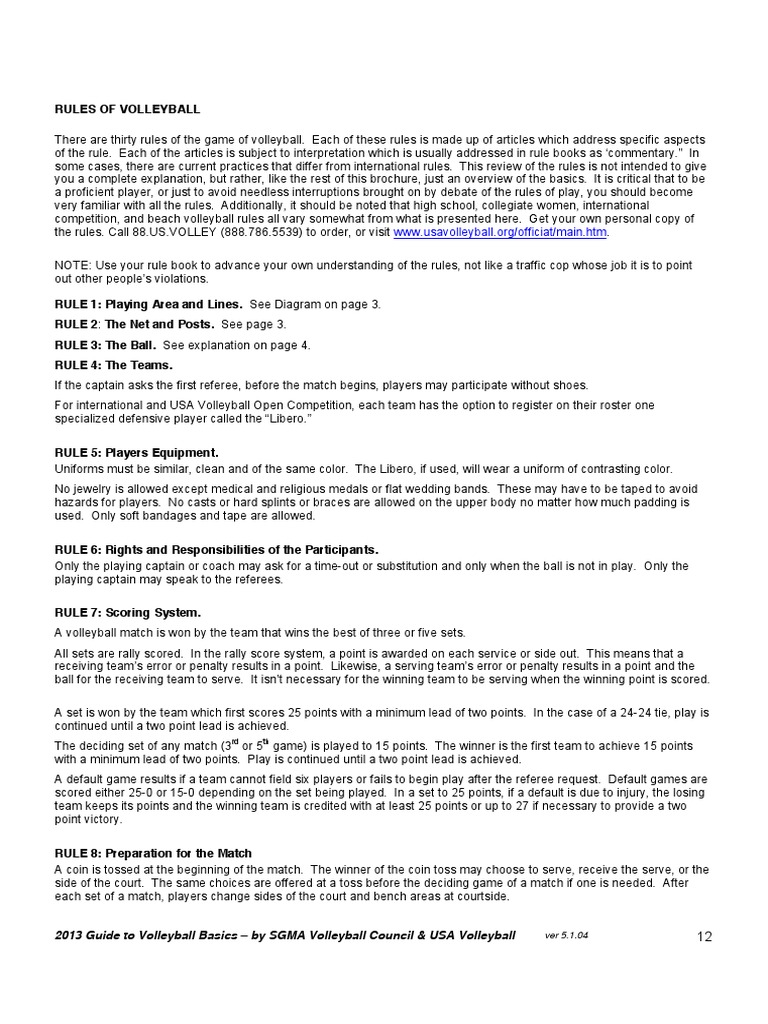 Guide To Volleyball Basics 2006 | PDF | Volleyball | Referee