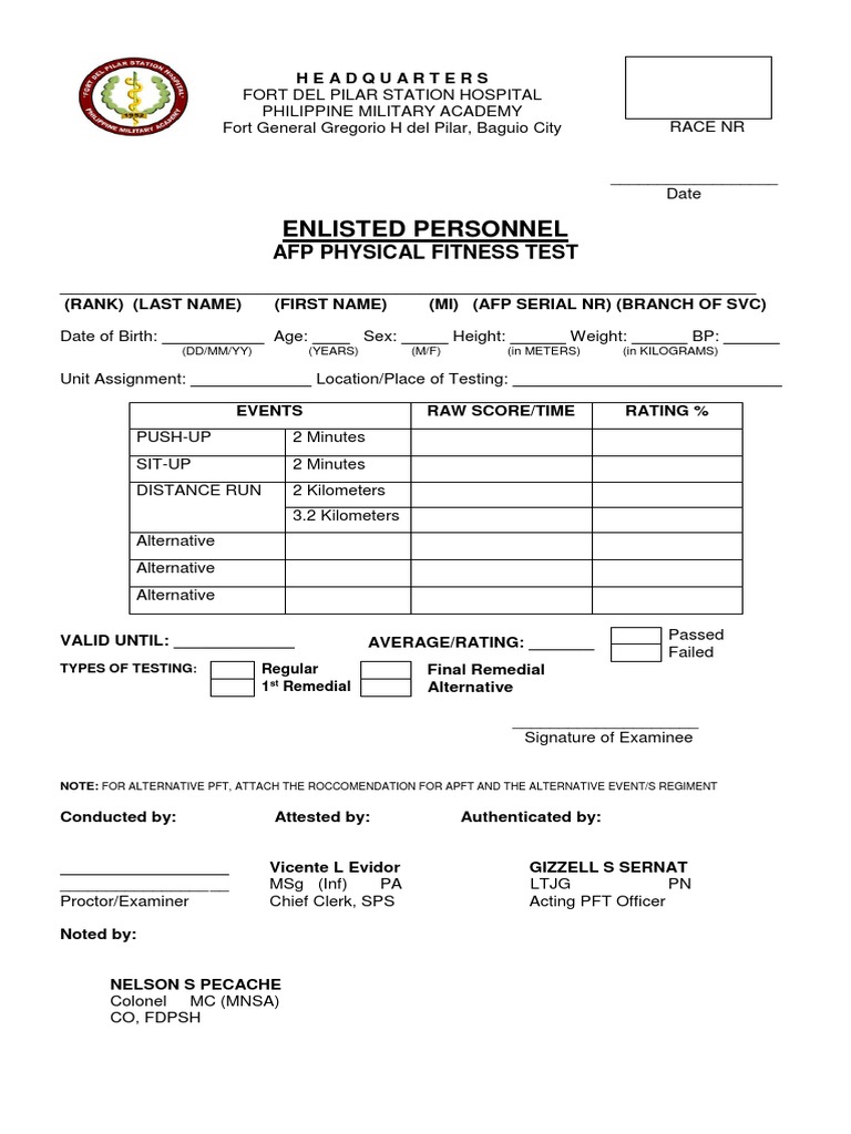Enlisted Personnel: Afp Physical Fitness Test | PDF | International ...