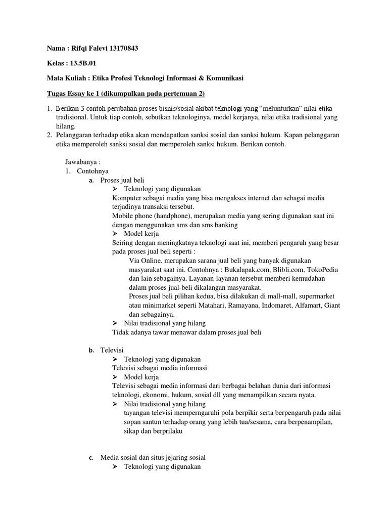 Tugas Essay Pertemuan 1 | PDF
