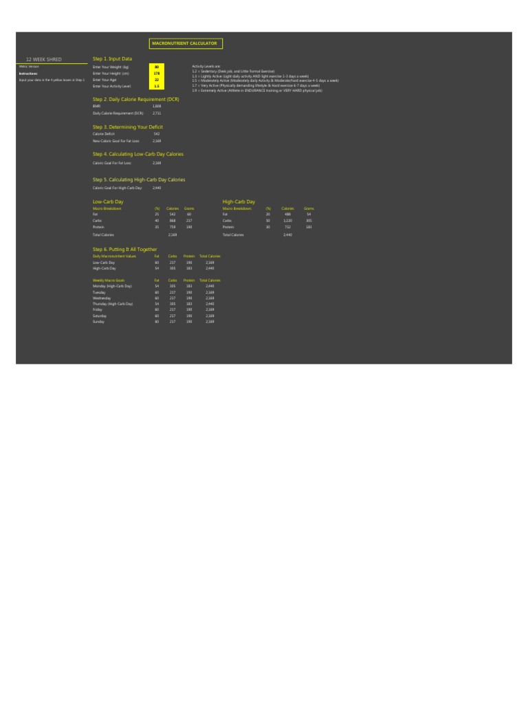 (Metric Units) - Macro Calculator | PDF | Low Carbohydrate Diet | Calorie