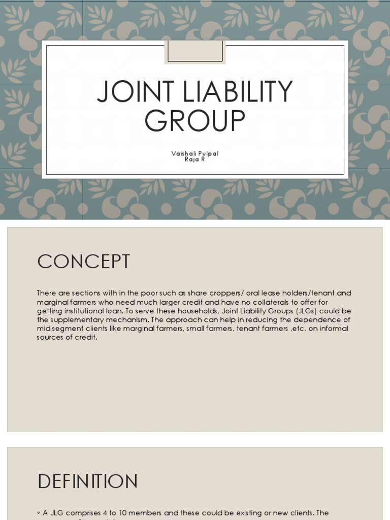 Joint Liability Group: Vaishali Pulpal Raja R | PDF