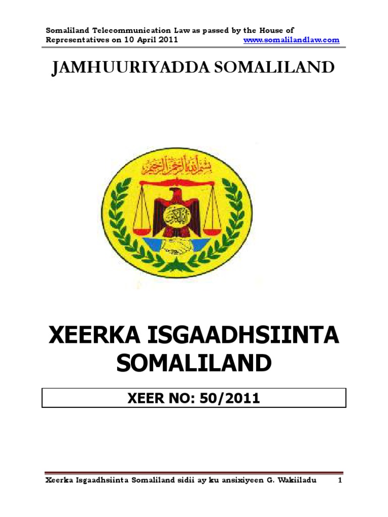 Somaliland Telecommunication Law 2011 | PDF | Broadcasting | Electronics