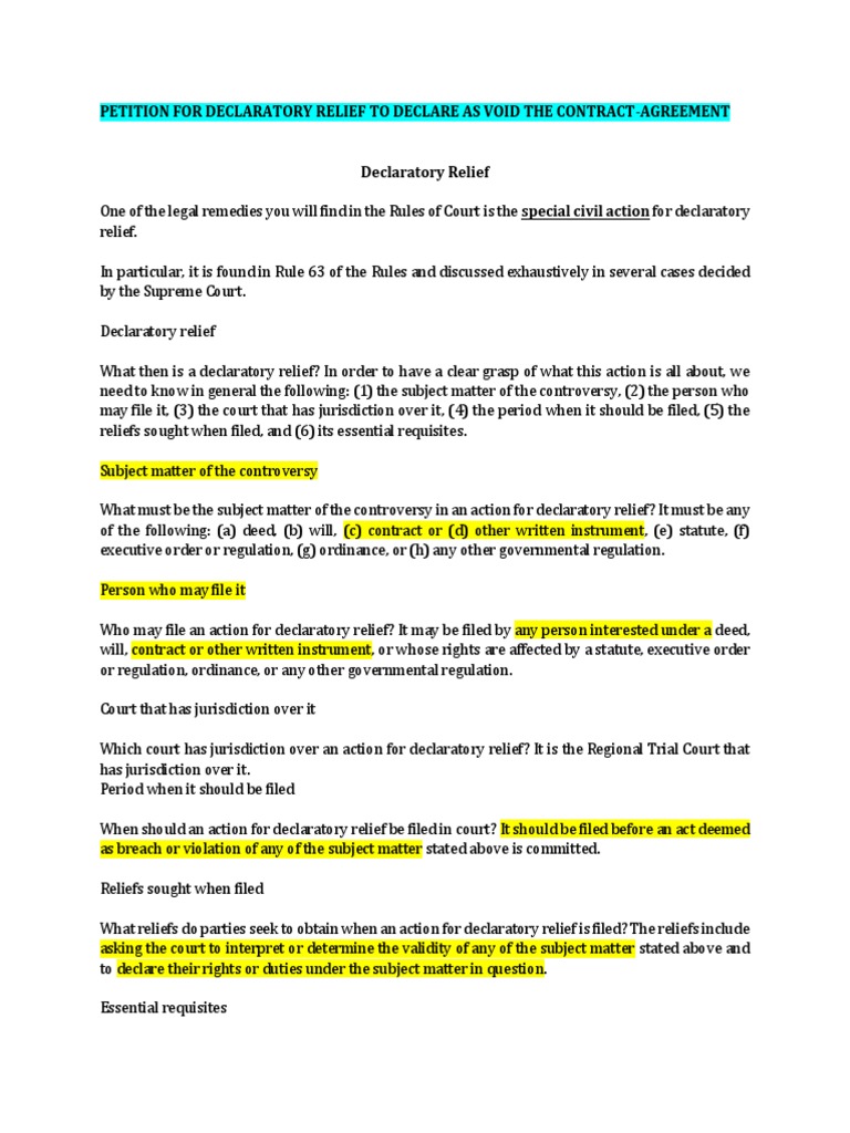 Petition for Declaratory Relief Explained | PDF | Declaratory Judgment ...