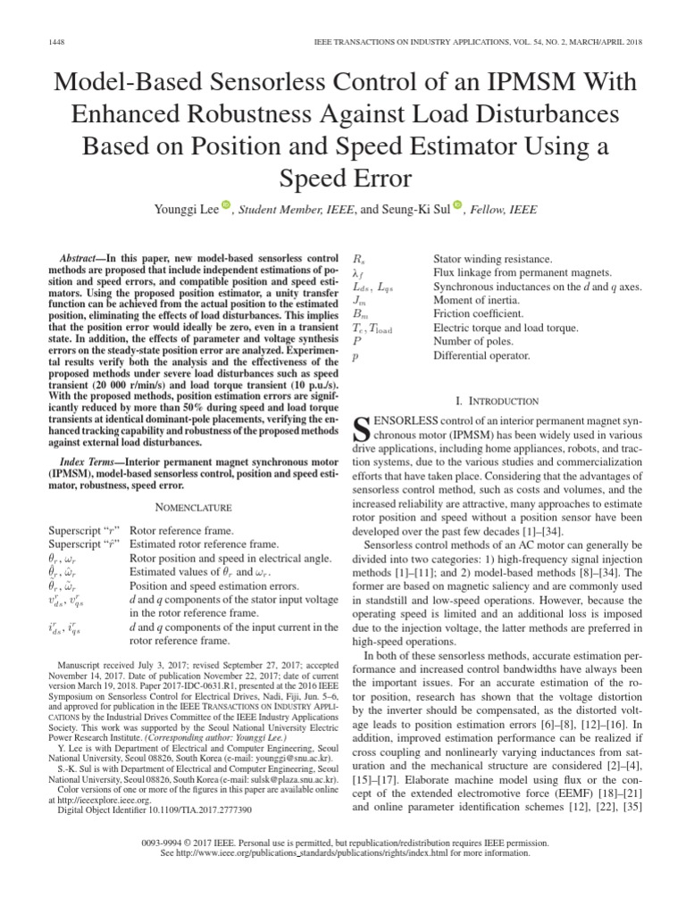 Model-Based Sensorless Control of An IPMSM With Enhanced Robustness ...