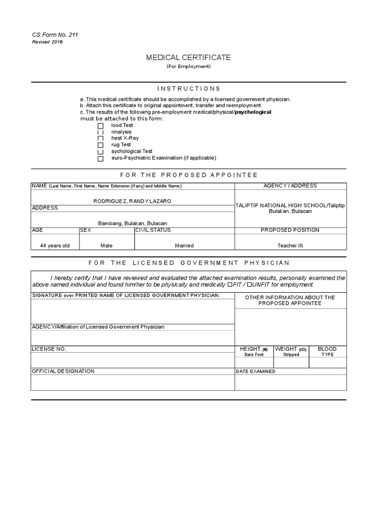 Medical Certificate: Instructions | PDF | Health Sciences | Health Care