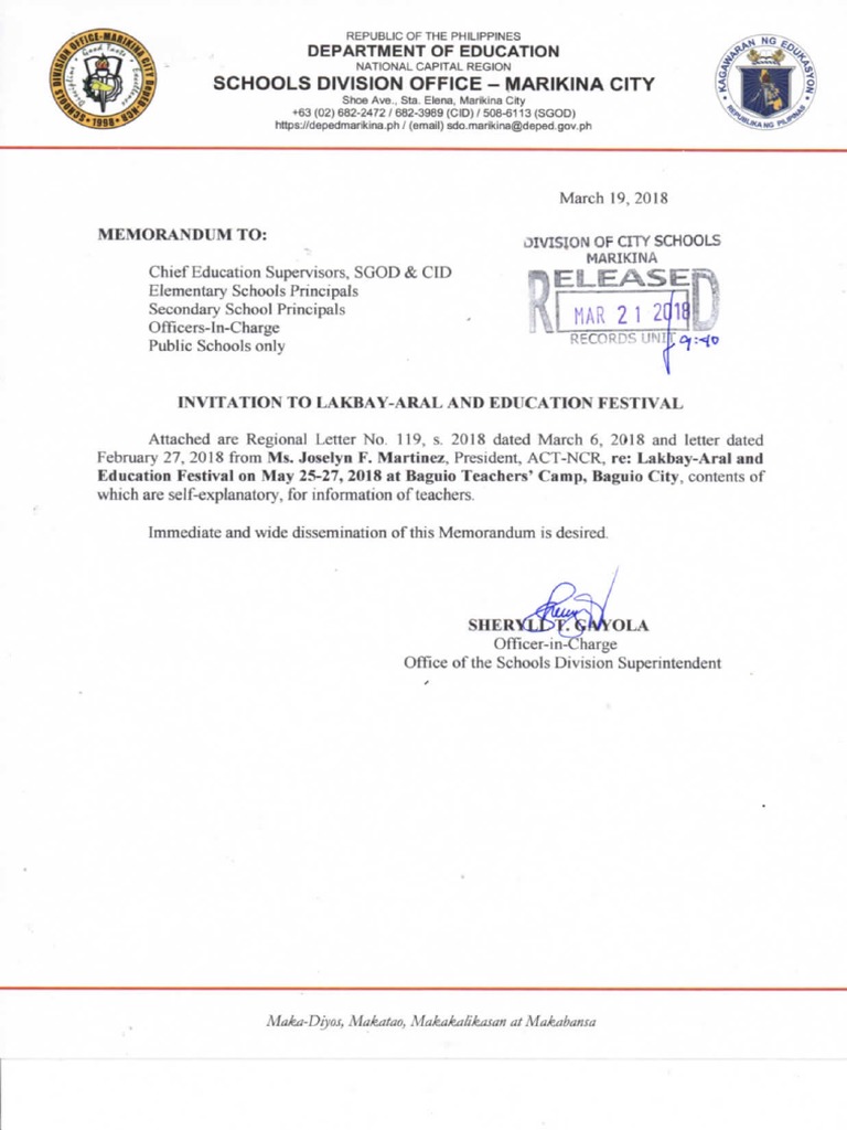 March 21, 2018 Invitation To Lakbay Aral and Education Festival | PDF