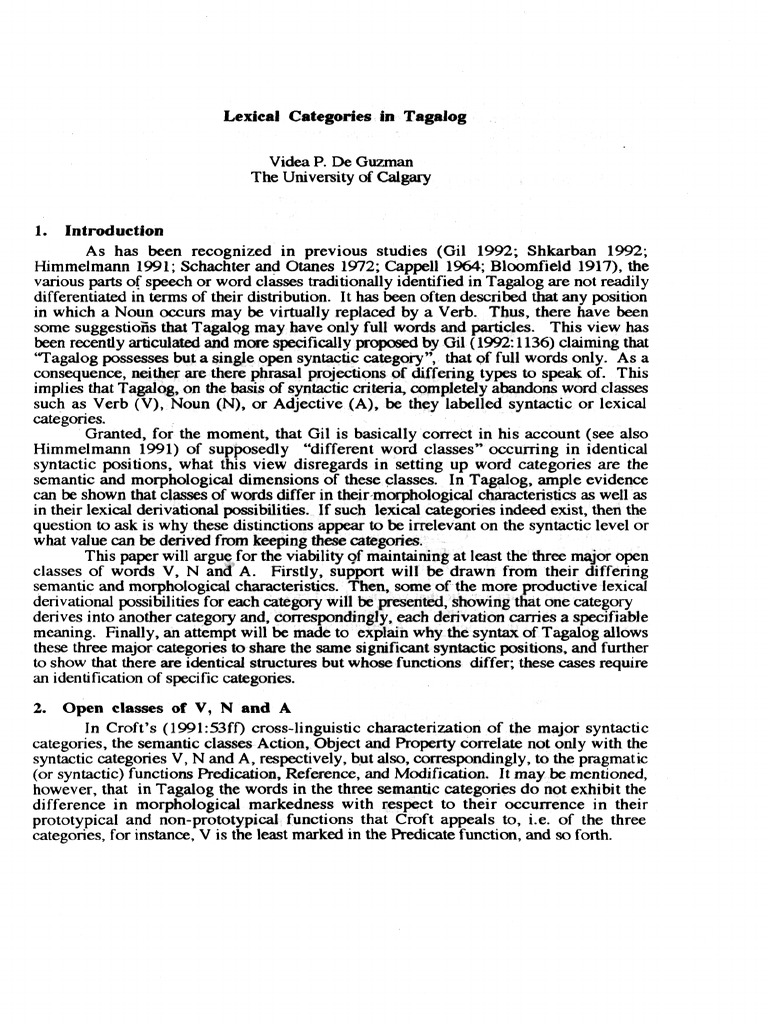 The Lexical Categories in Tagalog by de Guzman | PDF