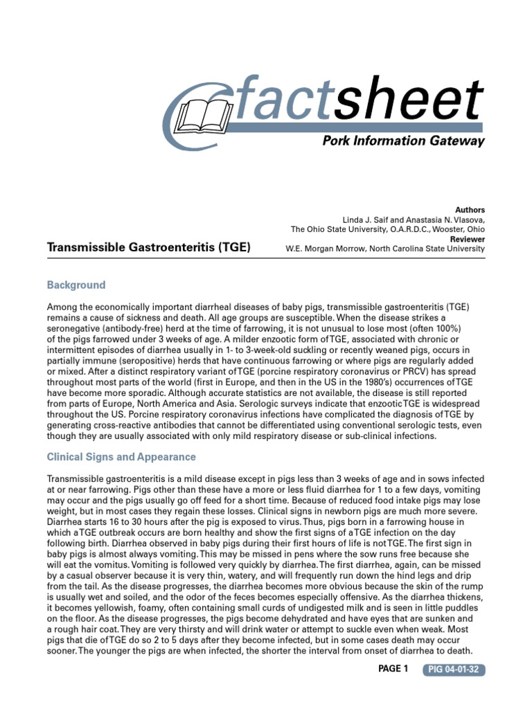 Transmissible Gastroenteritis in Pigs | PDF | Domestic Pig | Infection