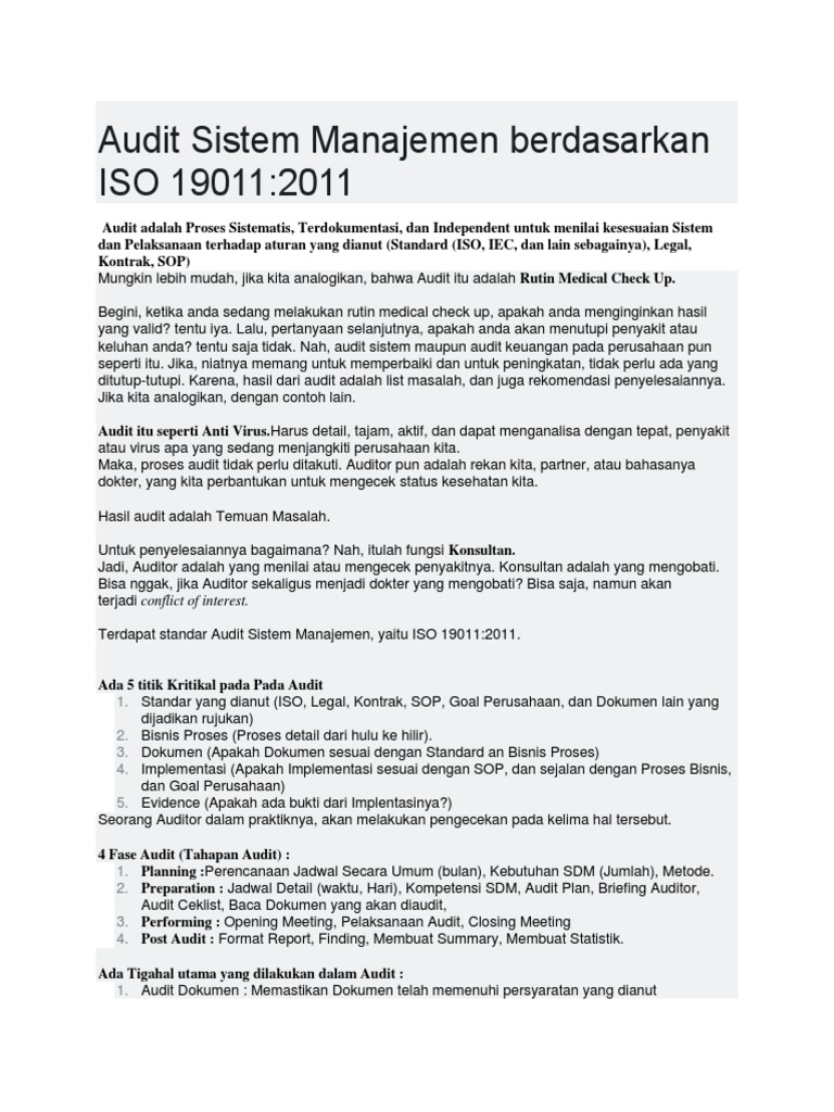 Audit Sistem Manajemen Berdasarkan ISO 19011 2011 | PDF | Karier & Perkembangan | Pengelolaan ...
