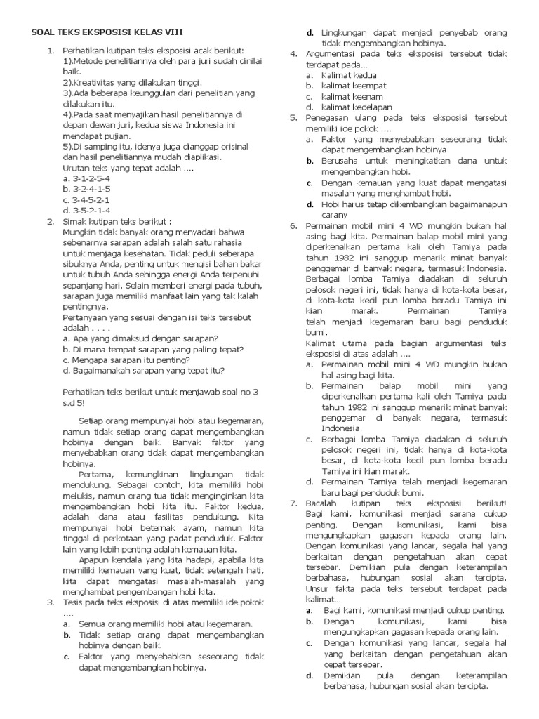Soal Teks Eksposisi Kelas Viii | PDF