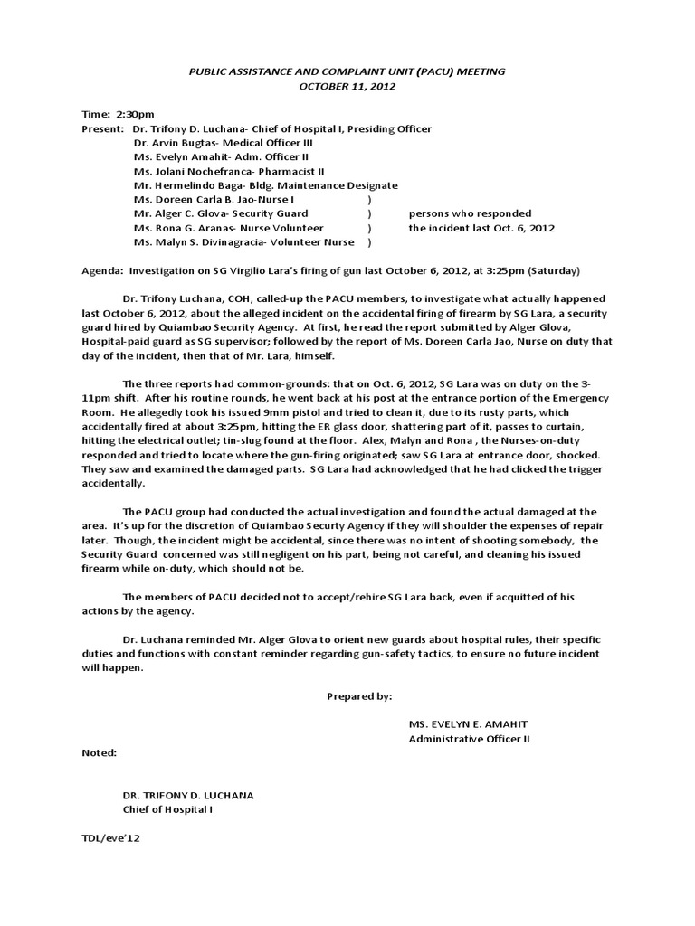 Investigation Report on the Accidental Discharge of a Firearm by a ...