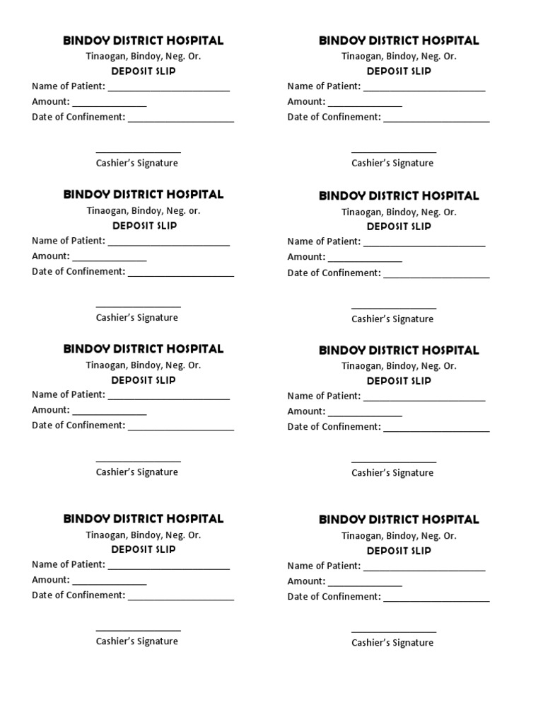 Bindoy District Hospital Bindoy District Hospital: Deposit Slip Deposit ...