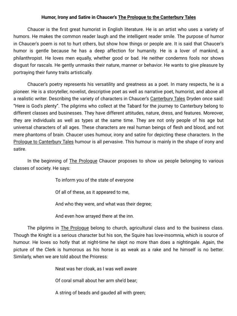 Chaucer 2nd Question | PDF | The Canterbury Tales | Satire