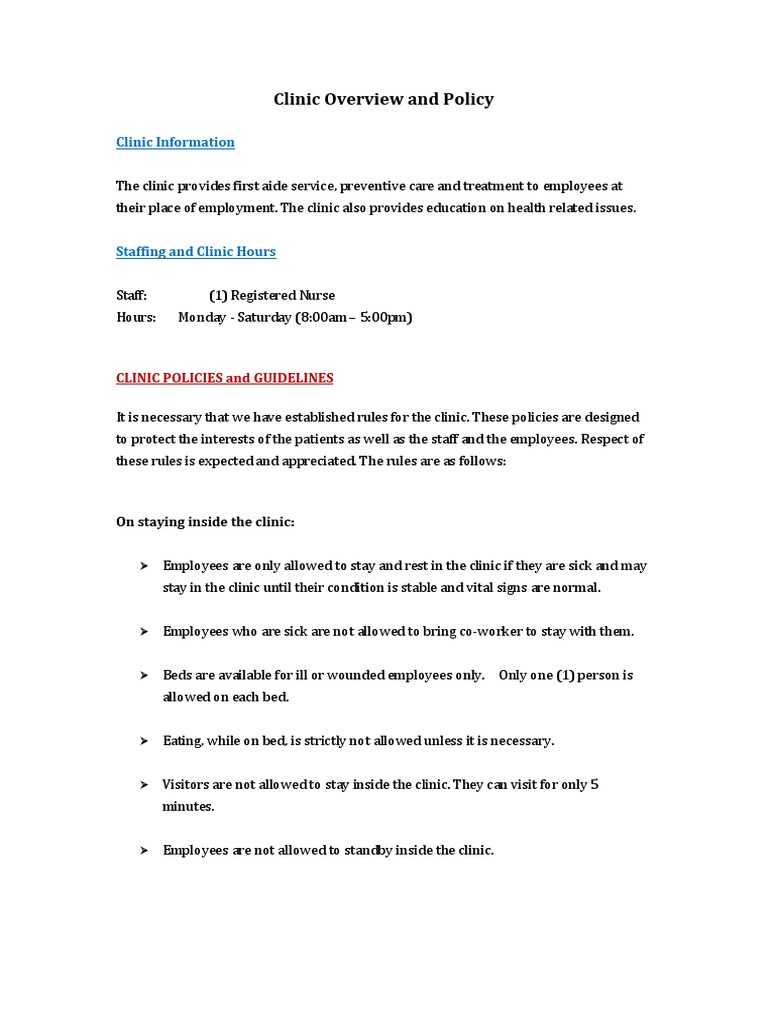 Workplace Clinic Services & Policies | PDF | Self-Improvement | Science ...