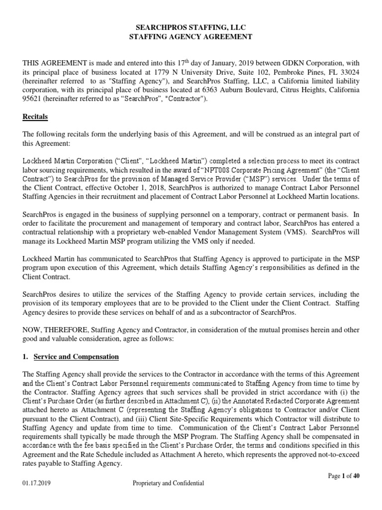 Lockheed SearchPros Staffing Agency Agreeement 2019 GDKN Corporation ...