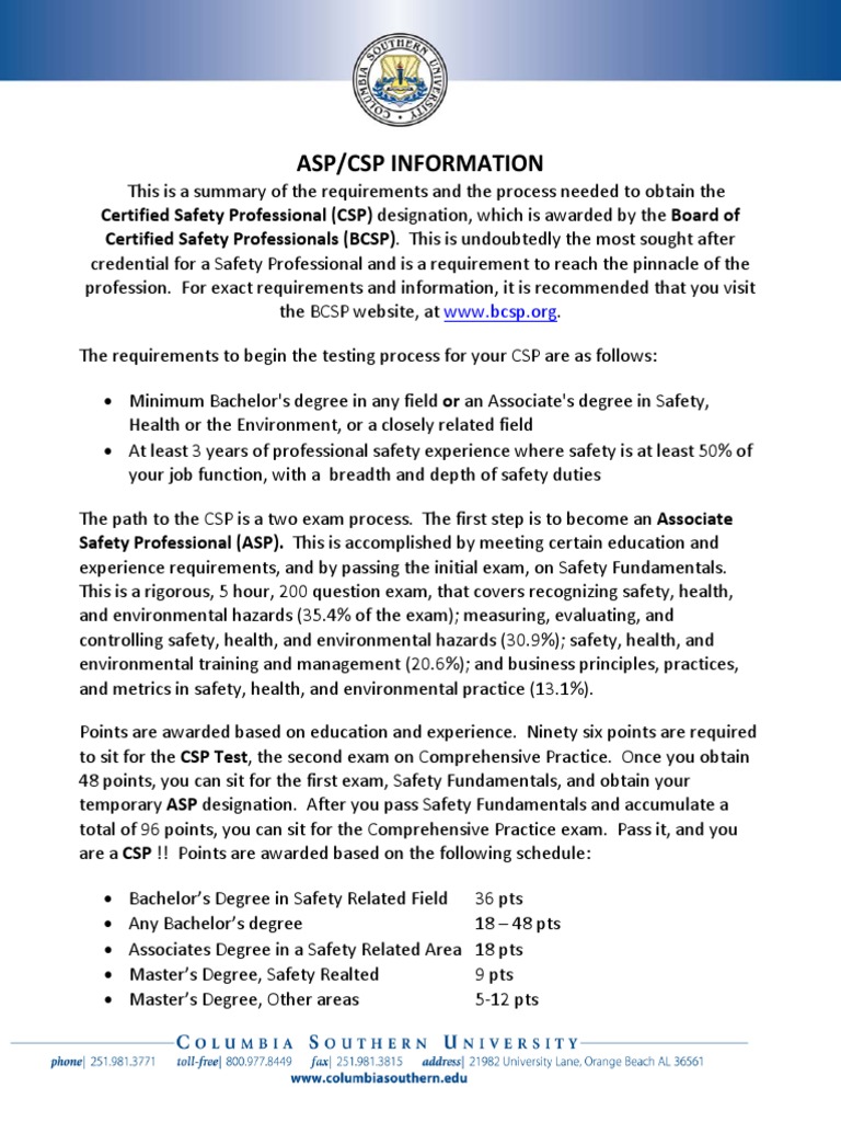 Asp/Csp Information | PDF | Professional Certification | Academic Degree