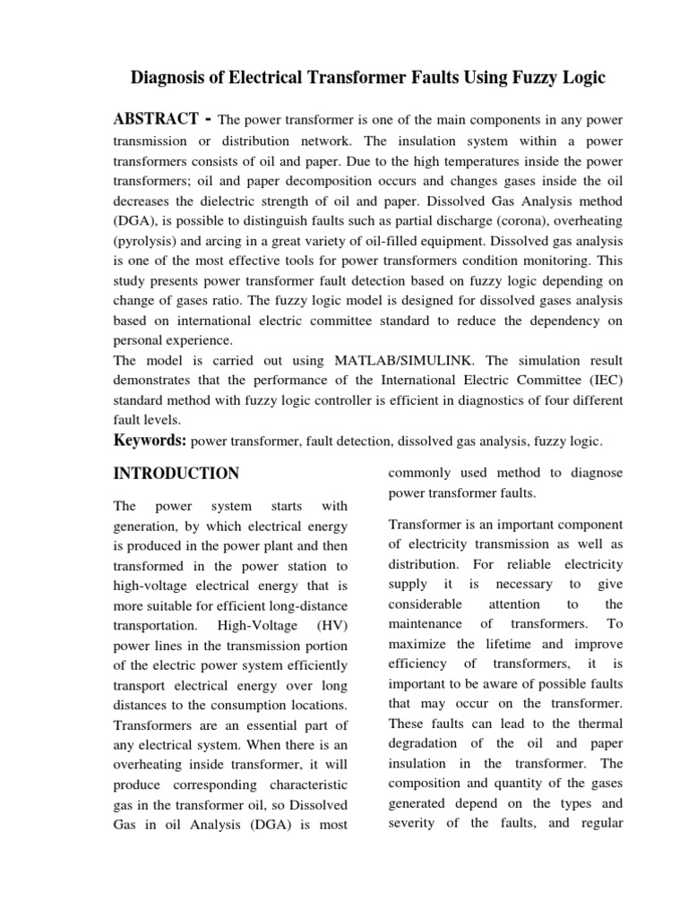 Diagnosis Of Electrical Transformer Faults Using Fuzzy Logic Pdf Methane Transformer