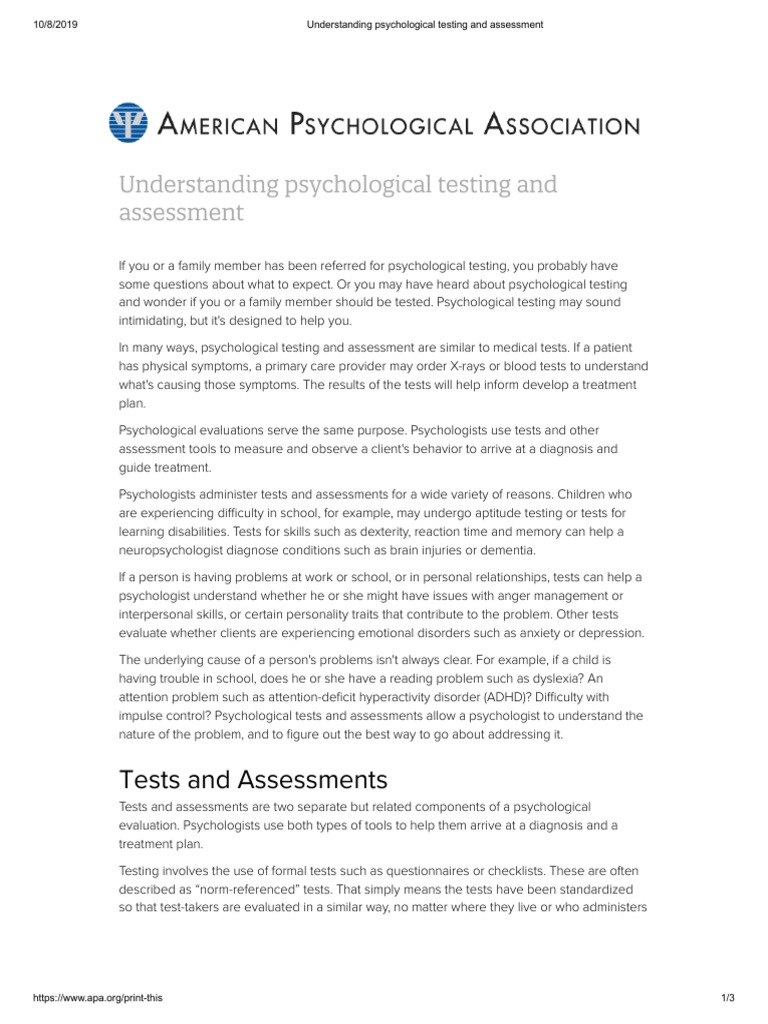 Understanding Psychological Testing and Assessment | PDF ...