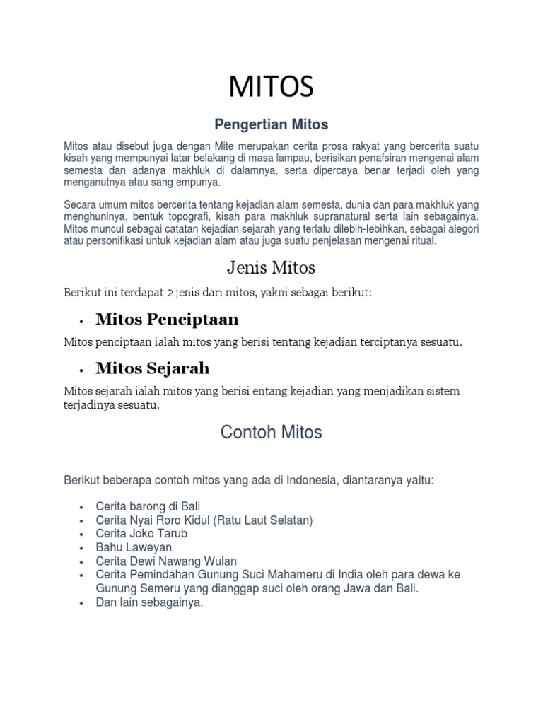 MITOS, Legenda, Dongeng, Dan Cerita Rakyat | PDF