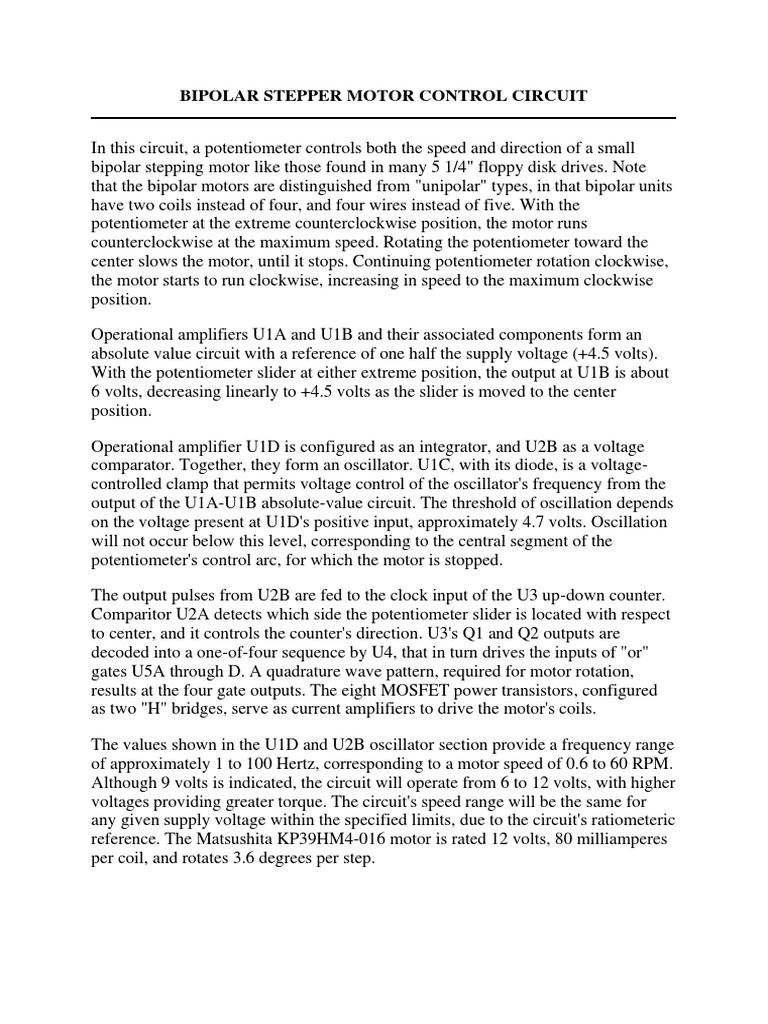 Bipolar Stepper Motor Control Circuit | PDF | Electric Motor | Amplifier