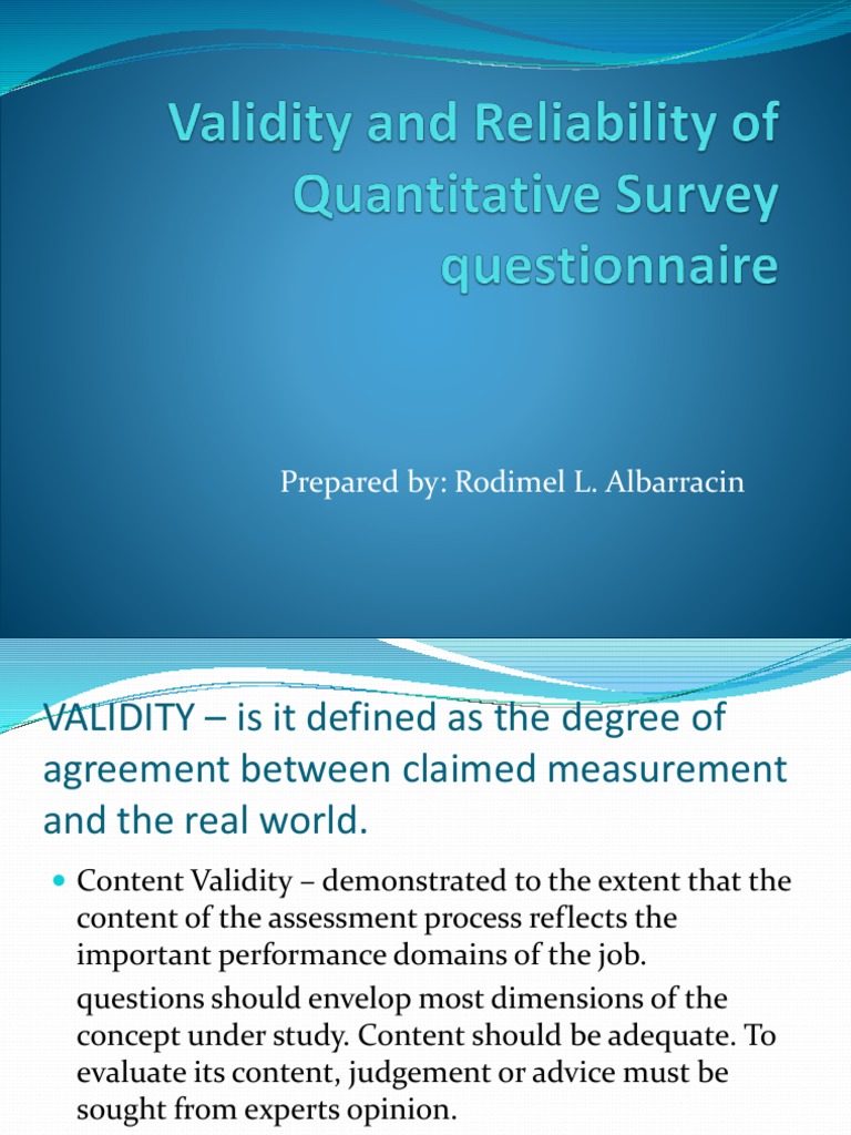 Validity and Reliability of Quantitative Survey Questionnaire | PDF | Survey Methodology ...