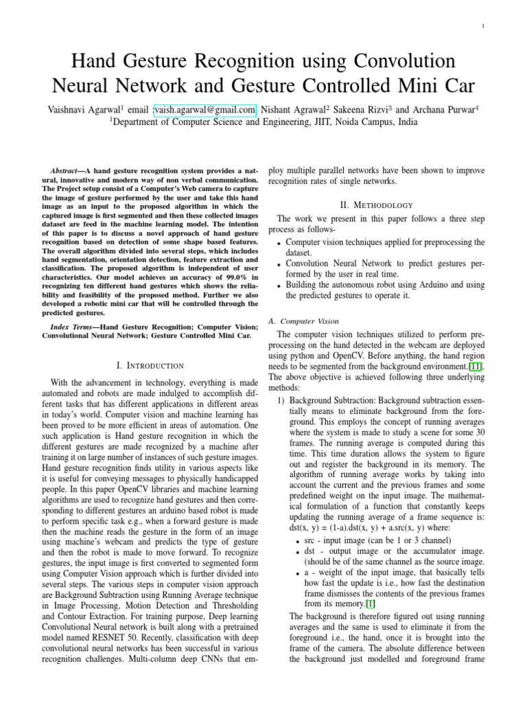 Research Paper Hand Gesture Recognition | PDF | Computer Vision ...