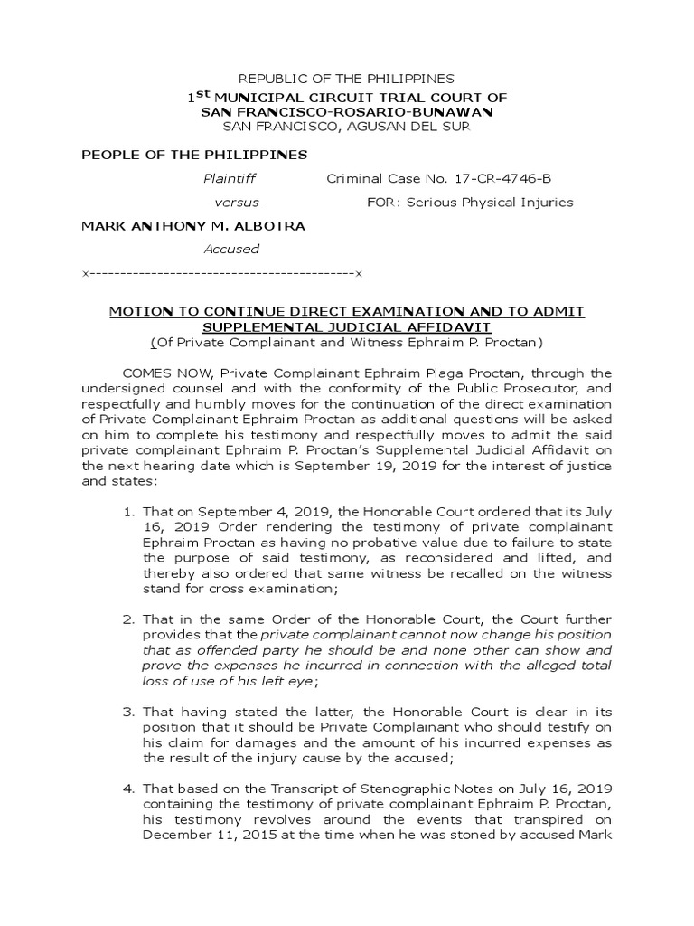 Supplemental Judicial Affidavit | Witness | Prosecutor