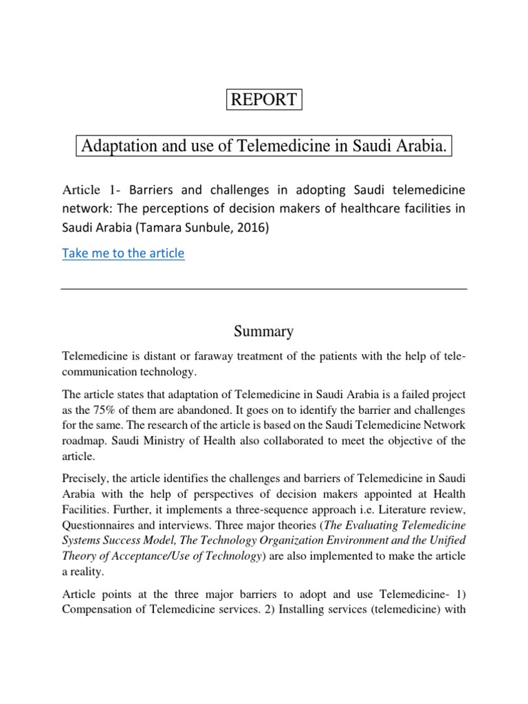 Adaptation And Use Of Telemedicine In Saudi Arabia Pdf Telemedicine