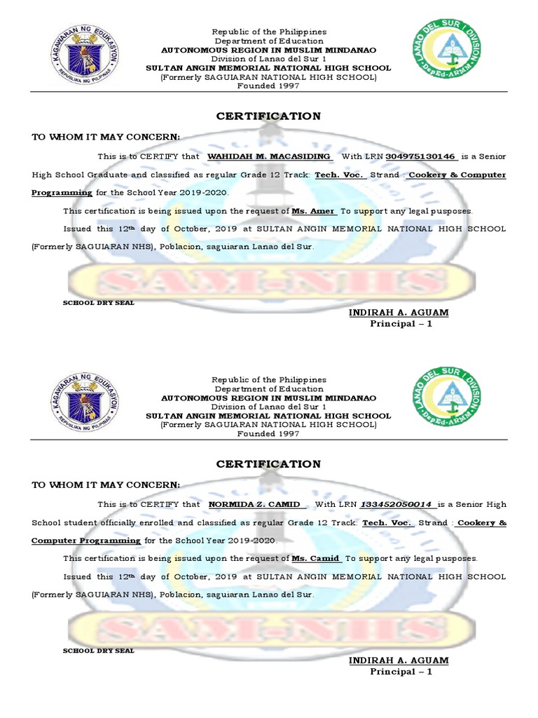 Certificate of Enrollment | PDF | Students | Academia