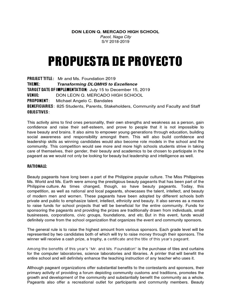 Foundation Day Project Proposal | PDF | Psychology