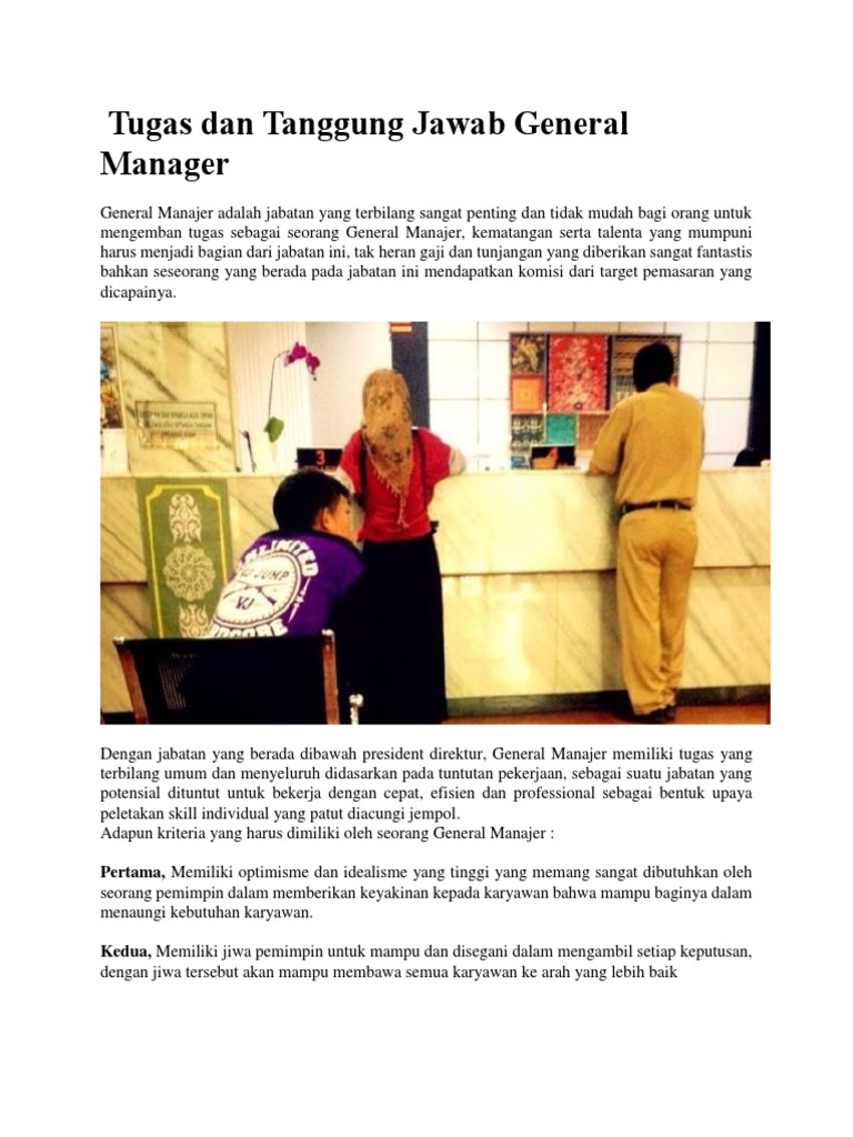 Tugas Dan Tanggung Jawab General Manager | PDF