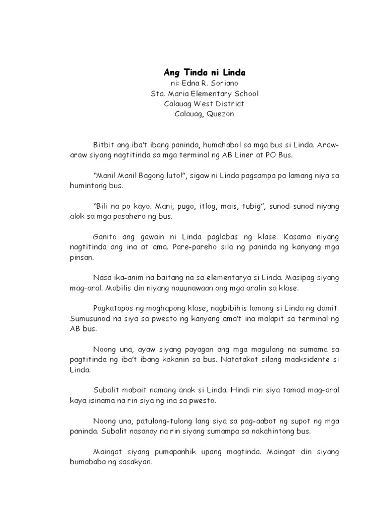 Grade Six Short Story Filipino 2018 | PDF