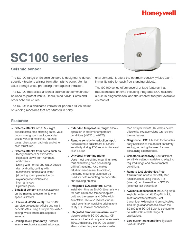 SC100 Series: Seismic Sensor | PDF | Bank Vault | Automated Teller Machine