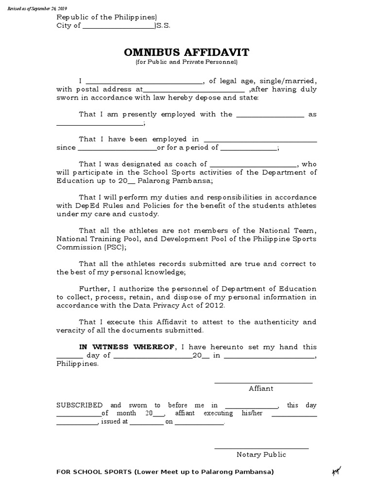 Omnibus Affidavit: (For Public and Private Personnel) | PDF | Affidavit ...