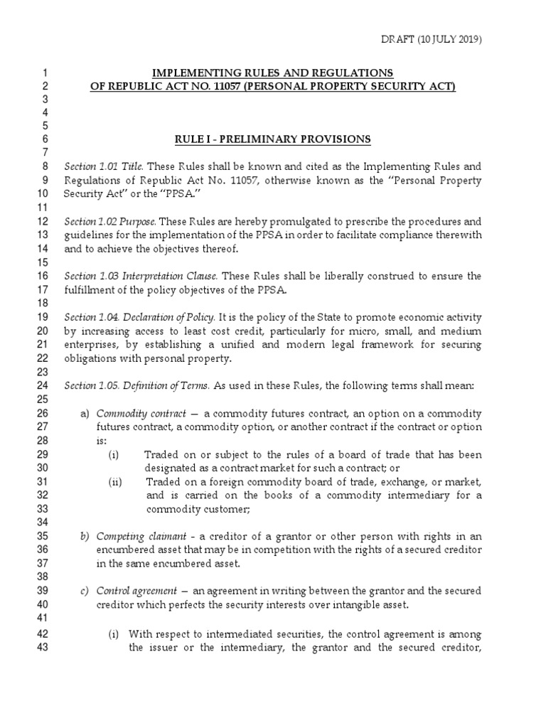 Ppsa Irr | PDF | Security Interest | Securities (Finance)