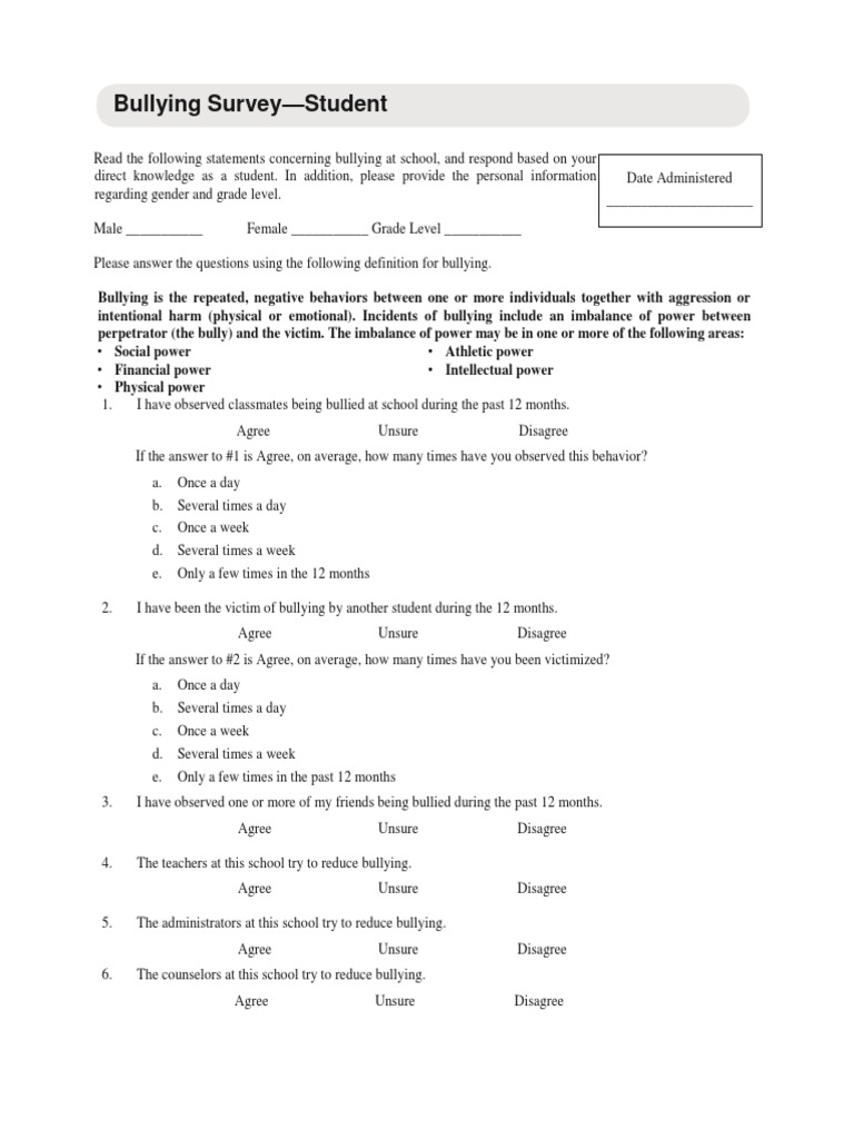 Bullying Impact Survey for Students | PDF | Bullying | Social Psychology