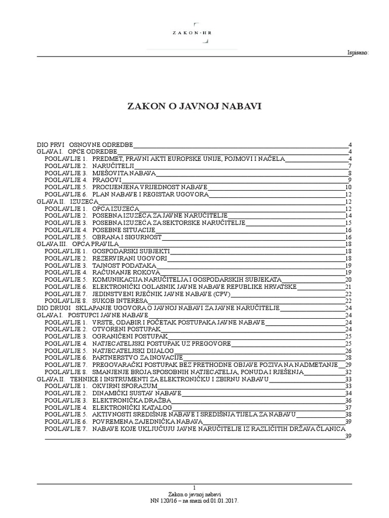 Zakon o Javnoj Nabavi 2017 | PDF
