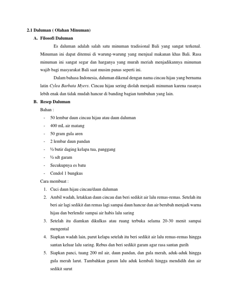 Resep Es Daluman Khas Bali | PDF