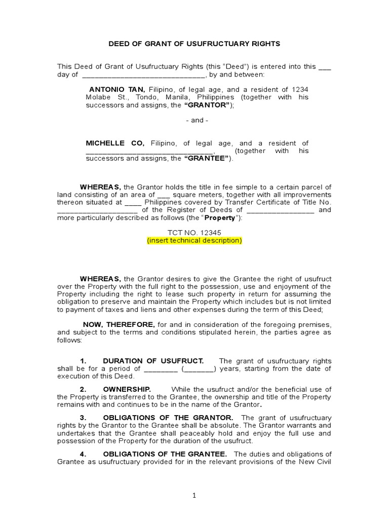 Deed of Donation With Assignment of Usufructuary Rights | PDF | Deed ...
