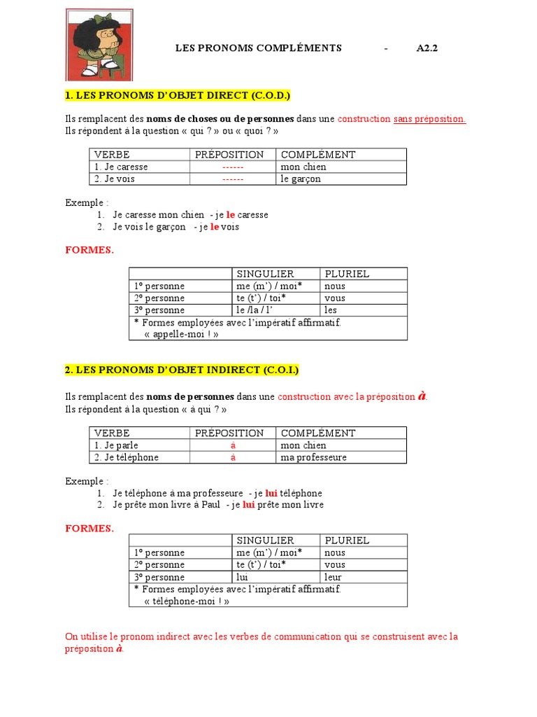 Pronoms Cod-Coi Explication | PDF | Complément d'objet | Nombre grammatical