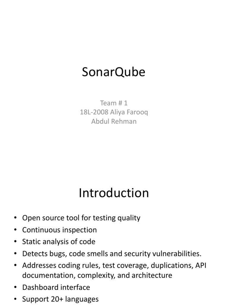 Sonarqube: Team # 1 18L-2008 Aliya Farooq Abdul Rehman | PDF