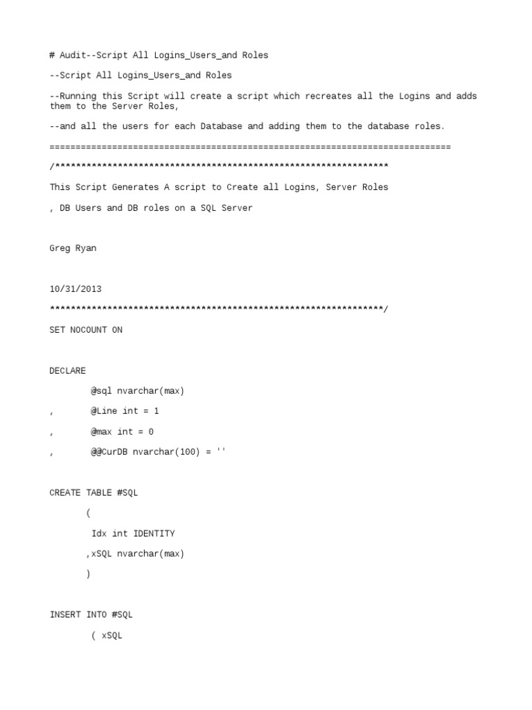 SQL Server Logins and Roles Script | PDF | Databases | Data Management