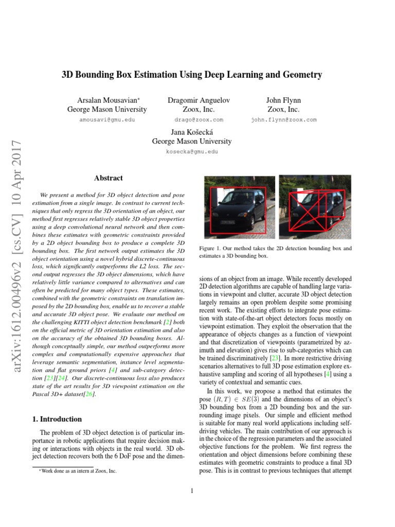3D Bounding Box Estimation Using Deep Learning and Geometry | PDF ...
