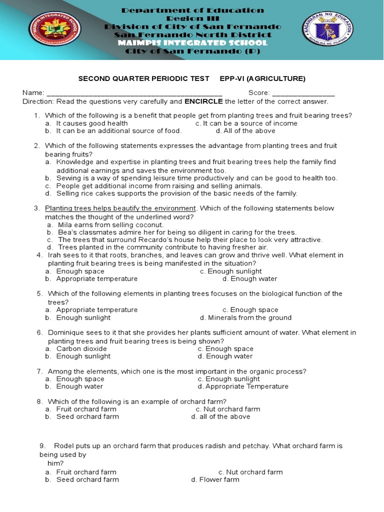 2nd Quarter Test Epp 6 | PDF | Organic Farming | Grafting