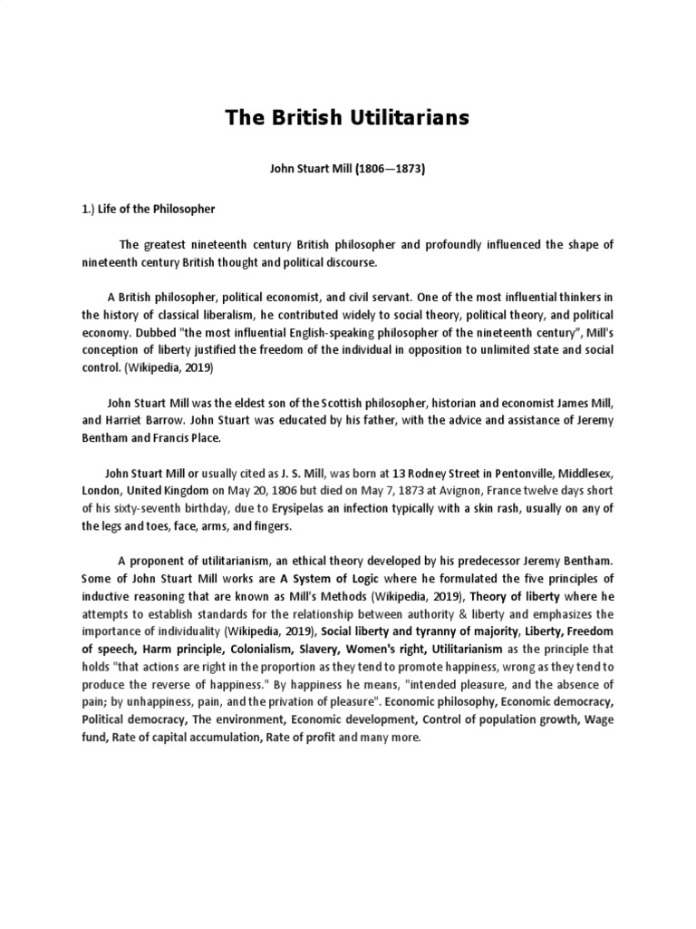 The British Utilitarians: John Stuart Mill (1806-1873) | PDF | John ...